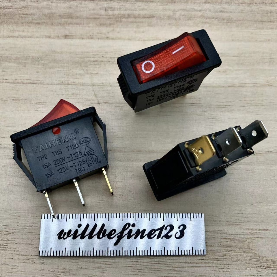 TAIHENG TH2 T85 T120 Red Lamp Rocker Switch 3 Pins 2 Positions 15A 125 ...