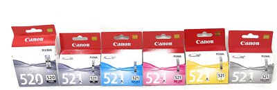 Canon 520 521 6 Cartridges Black Photo Cyan Magenta Yellow Gray MP980 ...