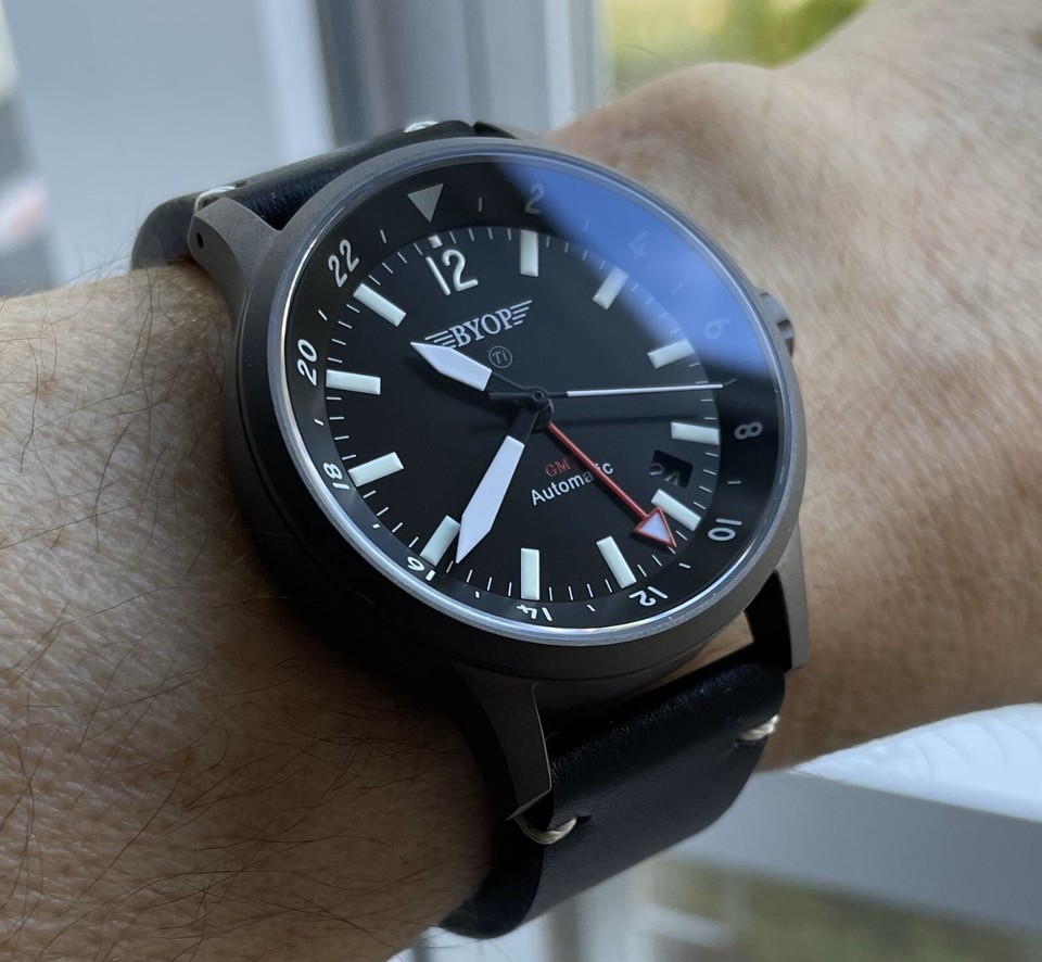 BYOP Meridian Titanium GMT (red) Pilot Watch Seiko Automatic Sapphire ...