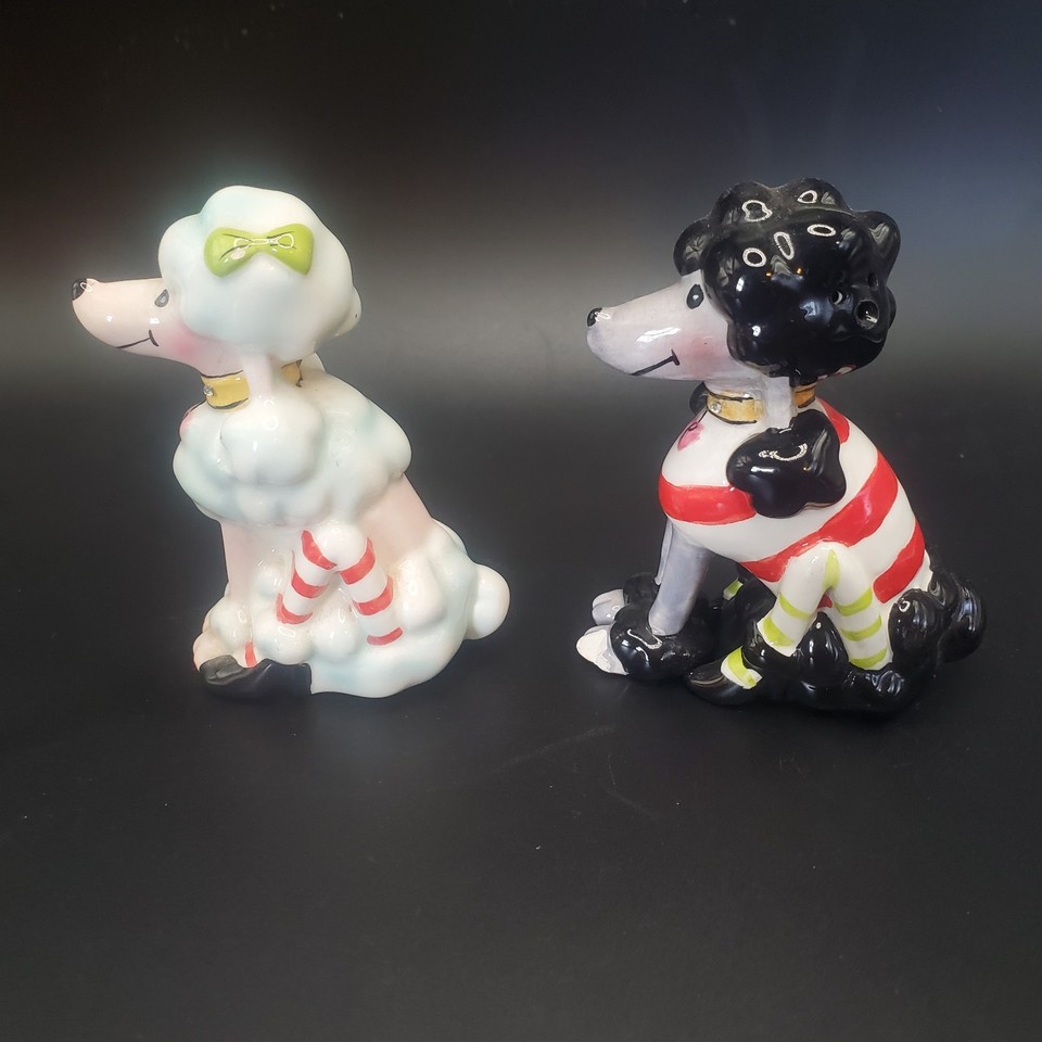 Ceramic Striped Poodles Salt And Pepper Shaker Set 3.5"x2" Pls Read ...