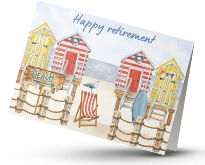 Happy Retirement Card, Beach Hut Seaside Handmade Card With Blank ...