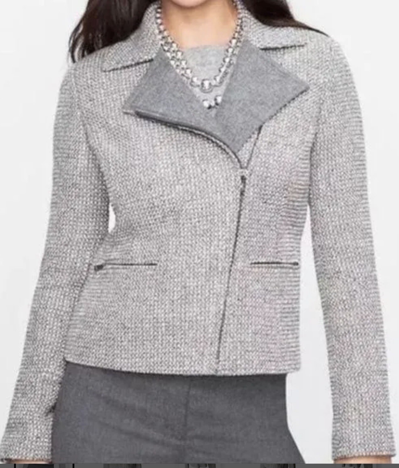 Talbots Julianne Tweed Moto Jacket Box Coat Woven Met… - Gem