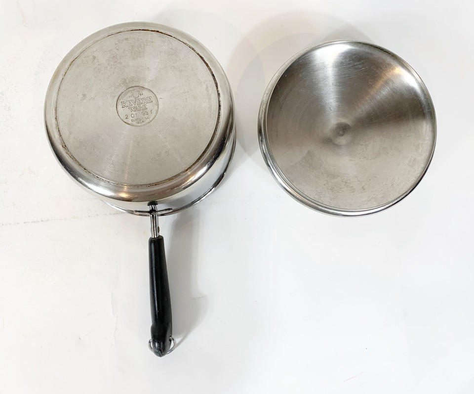 Vintage Revere Ware 10” Frying Pan & 2 Qt Sauce Pan With Lid Stainless ...