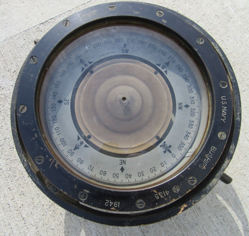 LARGE antique compass 1942 US NAVY WW2 WWII battleship boat ship BECK ...