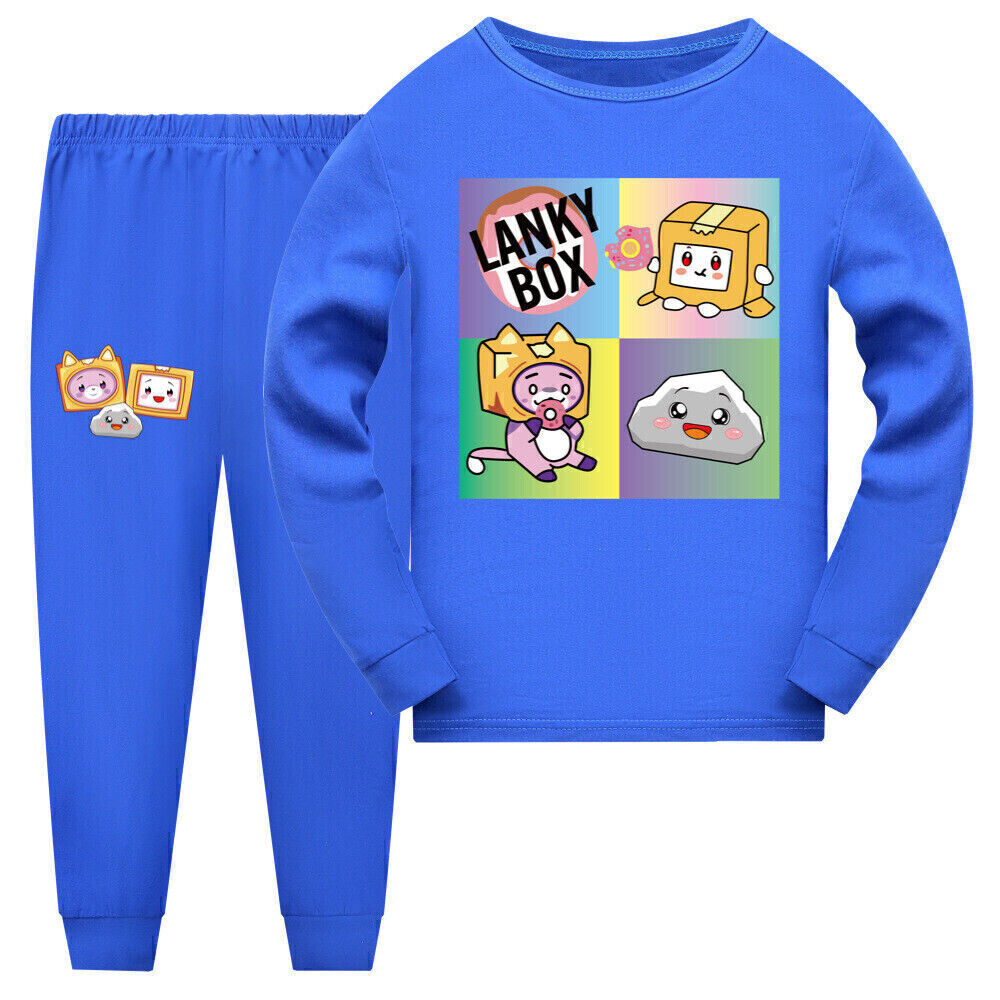 LANKYBOX Kids Cotton T-Shirt Top + Trousers Pyjamas Nightwear Sleepwear ...