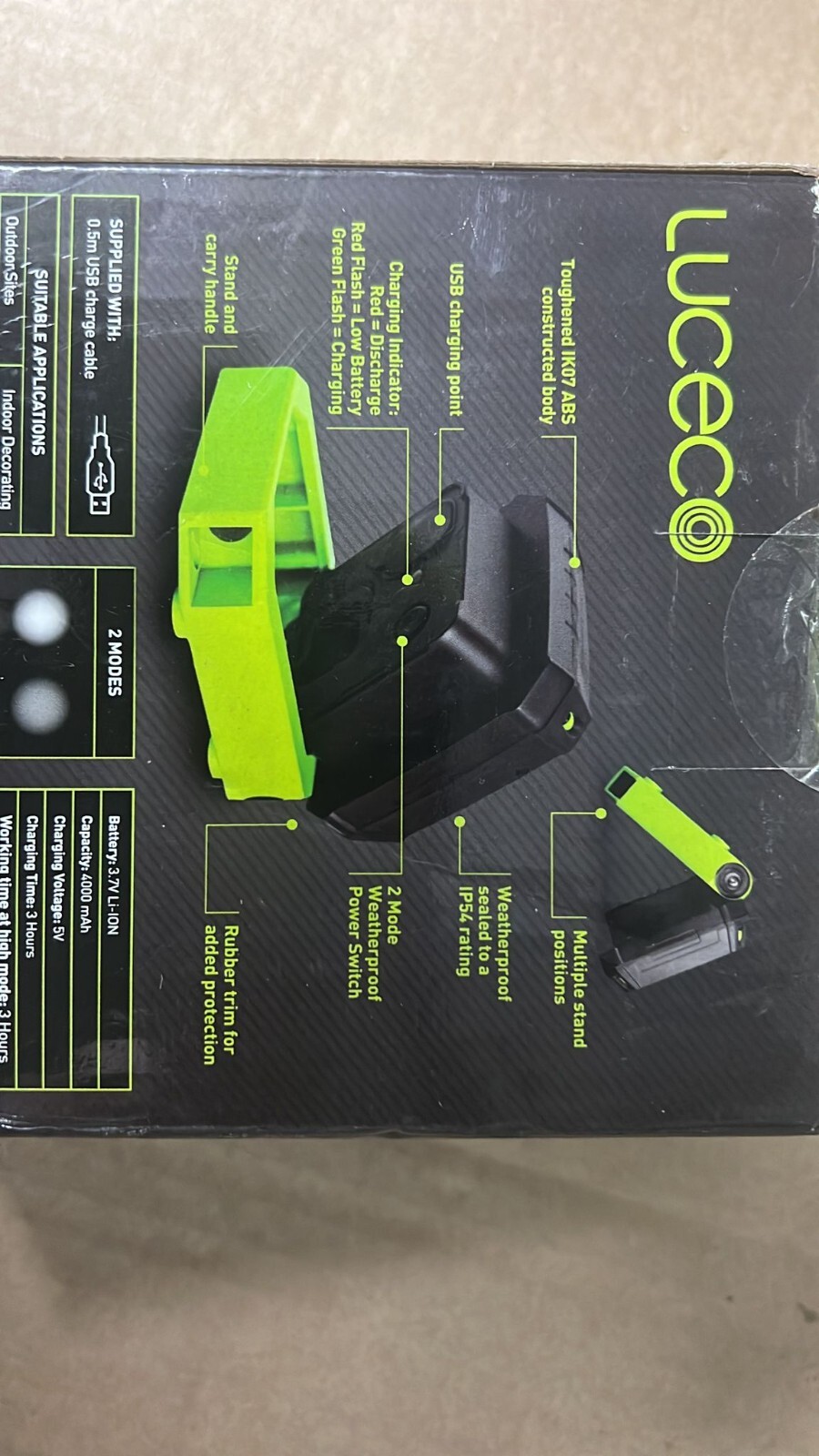 LUCECO Rechargeable Work Light Magnetic USB Cordless Weatherproof IP54 ...