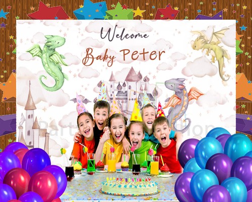 Customized Watercolor Girl boy Dragons castle Baby shower birthday ...