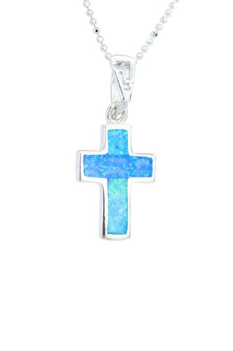 Cross Jesus Pendant Necklace 925 Sterling Silver with Lab-Created Opal ...