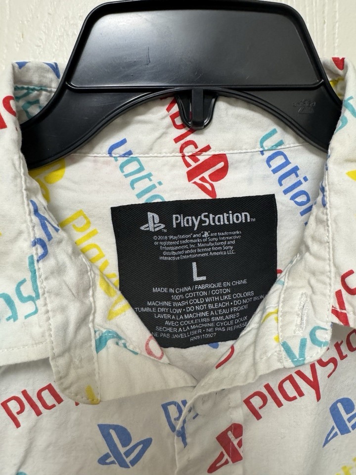 Playstation Mens Shirt Sz L Logo Print Button Up Short Sleeve Video ...