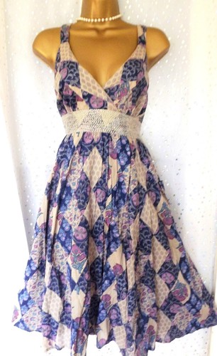 MONSOON Dress Patchwork Print Peggy Patch Blue Multi Boho Cotton 14 16 ...