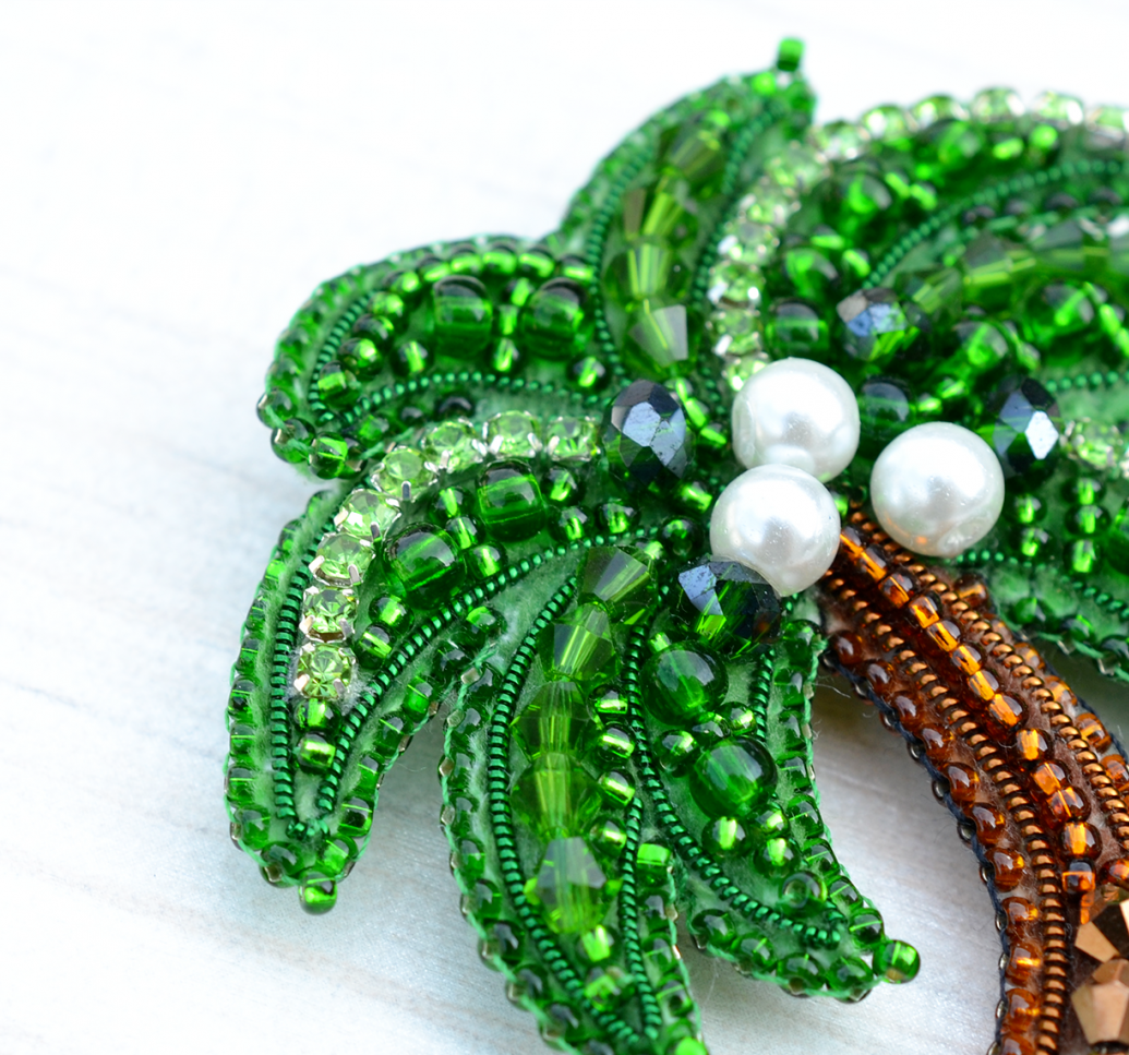 DIY Brooch Palm Tree Kit Embroidery DIY Jewelry Making Beadwork b-009 ...