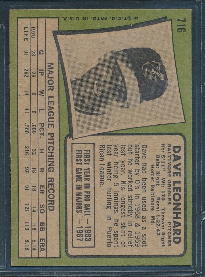 1971 Topps #716: DAVE LEONHARD "High # Short Print SP" ~ EX+ | eBay