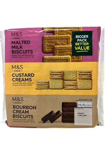 M&S Bigger Value Trio Pack Malted, Custard Creams & Bourbon Cream ...