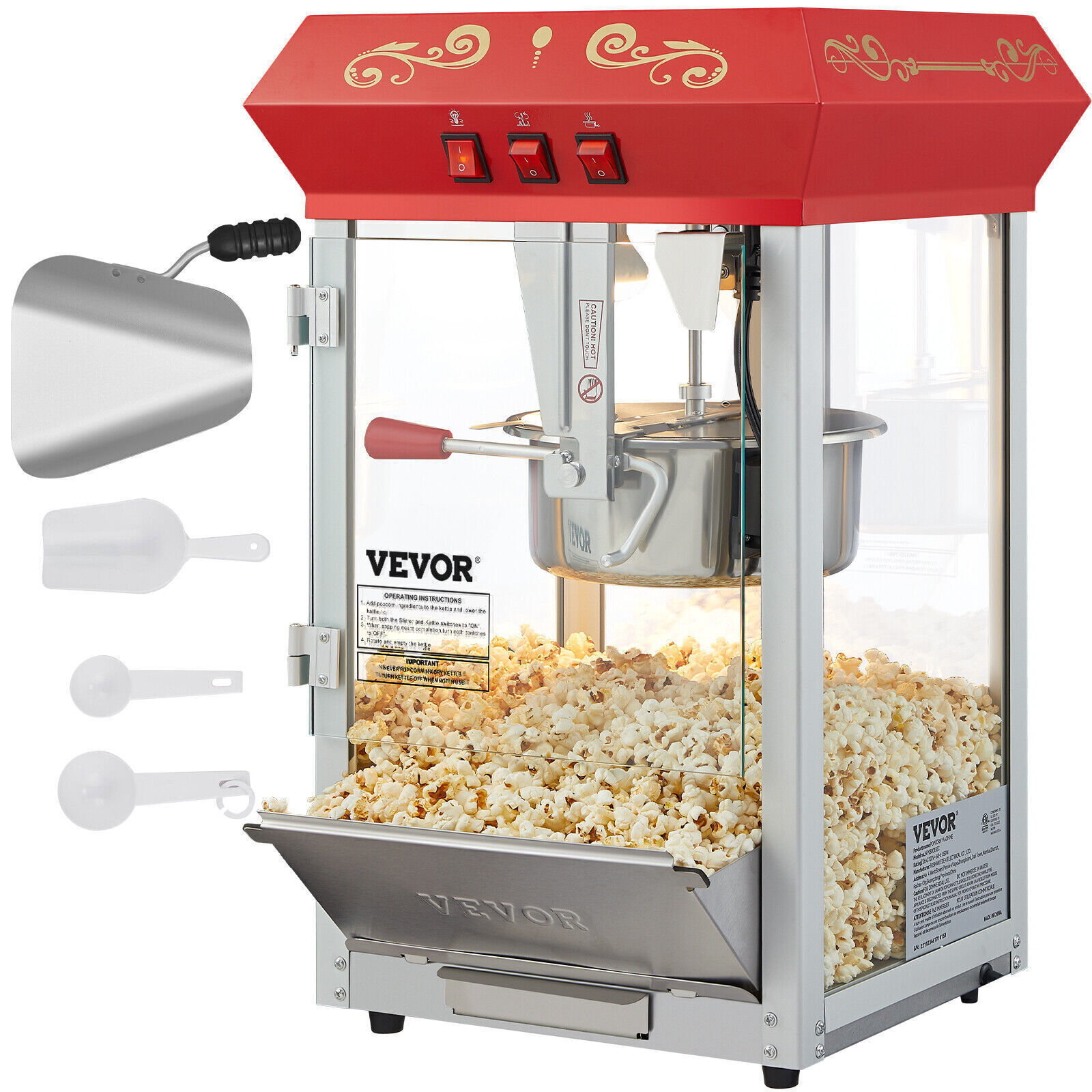 VEVOR NP08001SE 8oz 48 Cups 850W Popcorn Countertop Popper Machine ...