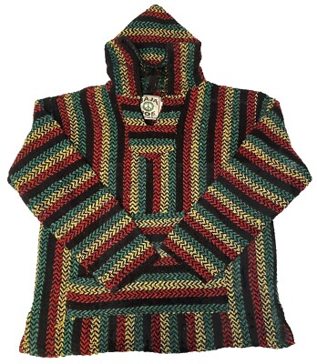 BAJA JOE Rasta Colors Deluxe Hippie Pullover Hoodie Sweater NWOT S ...