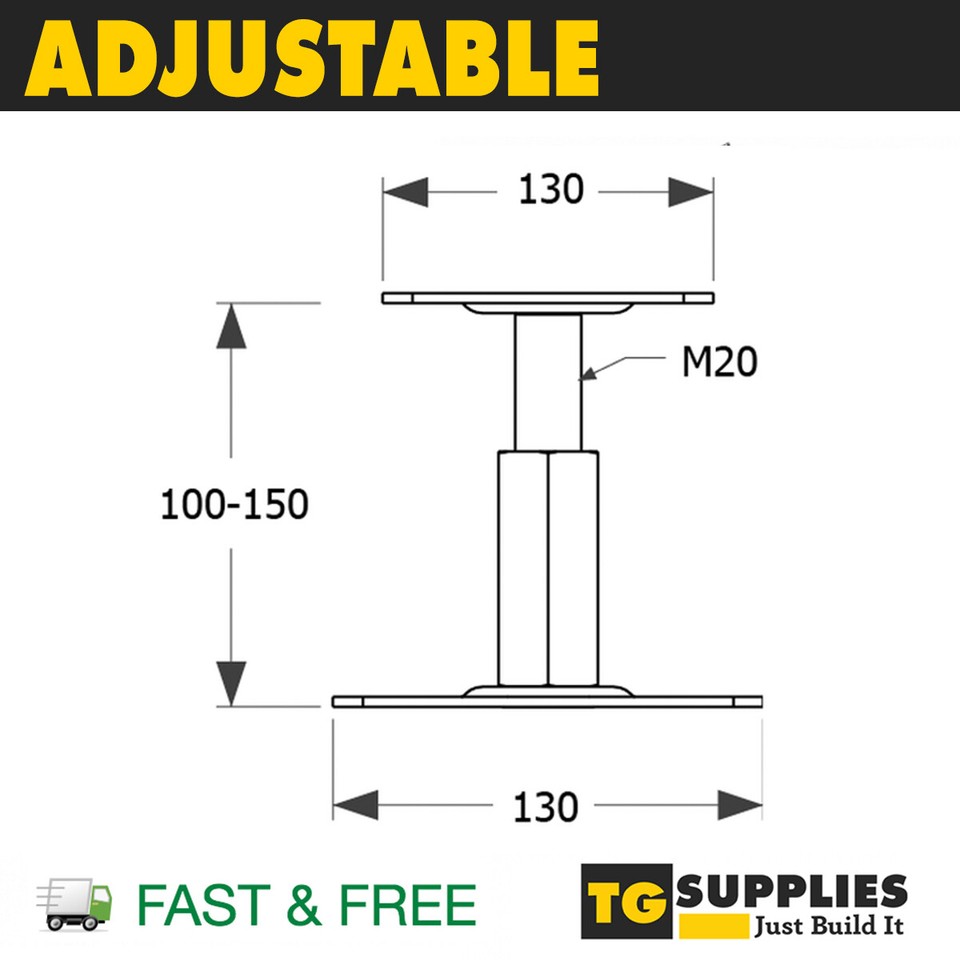 Heavy Duty Galvanised Height Adjustable Elevated Post Base Support ...