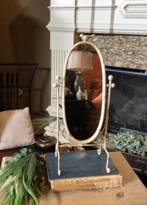 Vintage Metal Makeup Mirror. 360 Swivel. Shabby Chic Off White, 18.1 ...