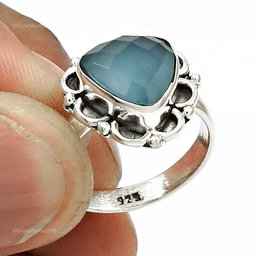 Birthday Gift Chalcedony Stone 925 Solid Silver Cocktail Ring Jewelry ...