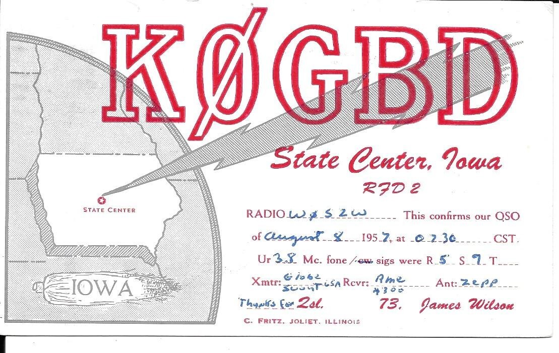 QSL 1957 State Center Iowa radio card | eBay
