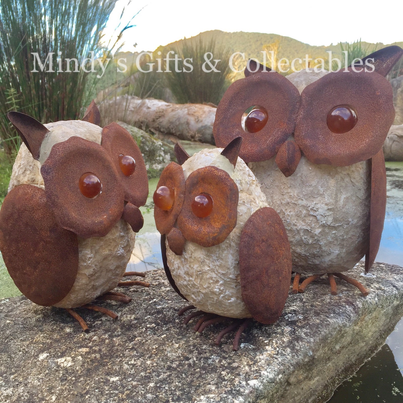 Handcrafted Rusty Metal Owl Garden Art Pond Ornament Statue 3 Sizes ...