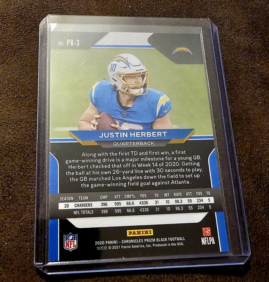2020 Panini Chronicles Prizm Black Justin Herbert PB-3 Rookie RC ...