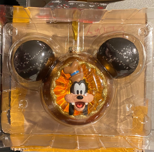 NEW LARGE WALT DISNEY GOOFY SUNBURST ICON BALL MICKEY EARS GLASS BLOWN ...