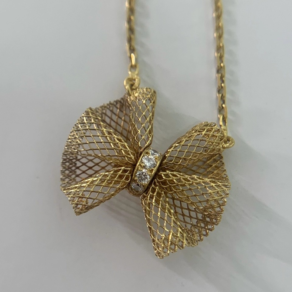Van Cleef & Arpels Mesh Bow Ribbon Motif Vintage Necklace 750 YG ...