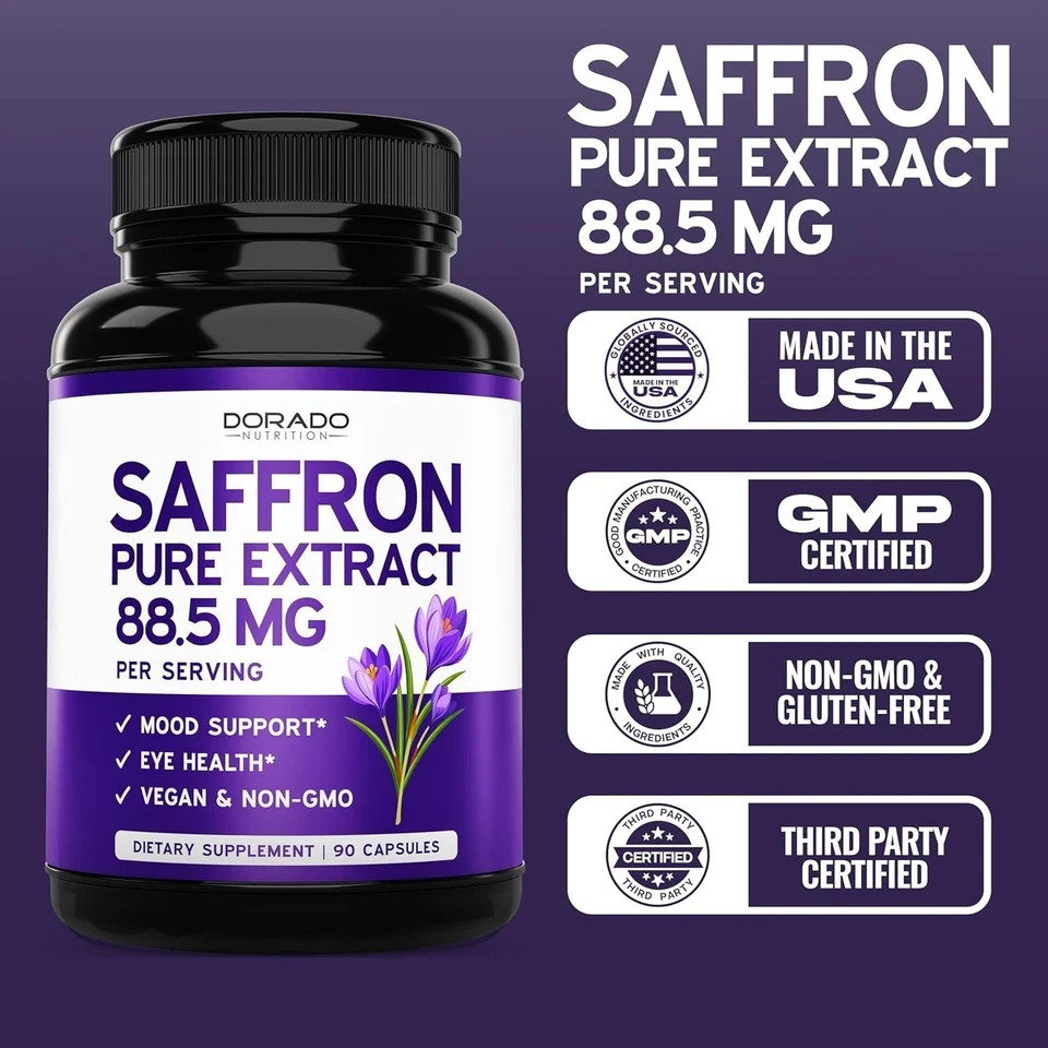 Saffron Supplements, 3 Month Supply, Pure 88.5Mg Saffron Extract for ...
