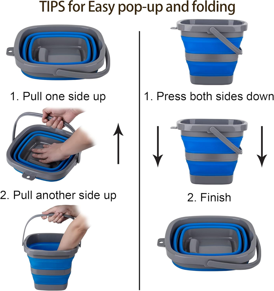 2 Pack Collapsible Plastic Buckets 5L Foldable Rectangular Water Pail ...