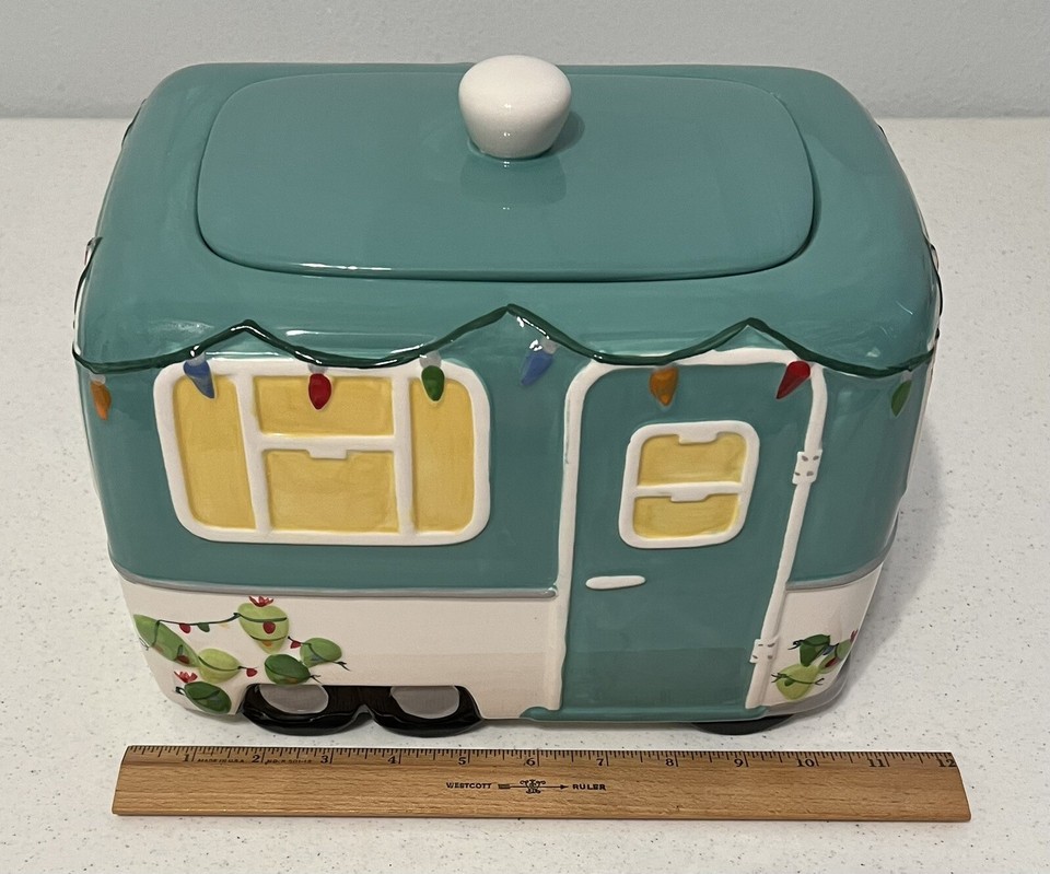 TAG RV Camper Cookie Jar Christmas Ceramic 11” Wide (Small Paint Chip ...