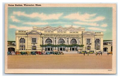 Worcester, MA Postcard- UNION STATION Cars Railroad Trains | eBay
