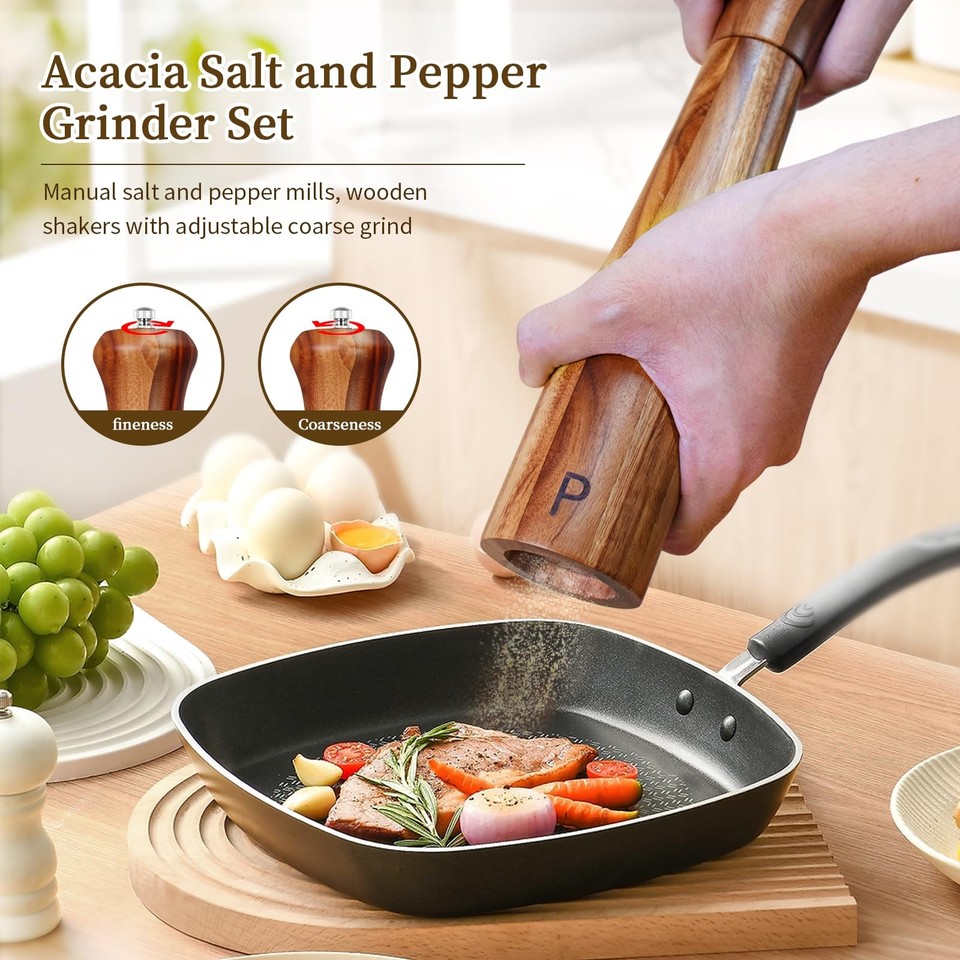 2 Pack 10 Inch Acacia Wooden Salt and Pepper 10 Inch, 10 - Yellow Brown ...