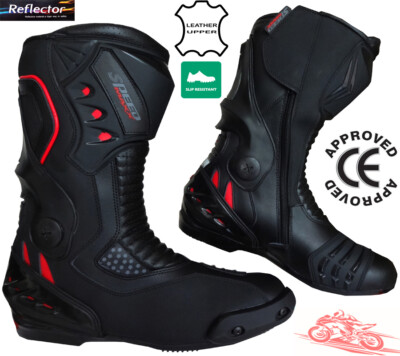 CE BLACK & RED MENS MOTORBIKE MOTORCYCLE RACING SPORTS REAL LEATHER ...