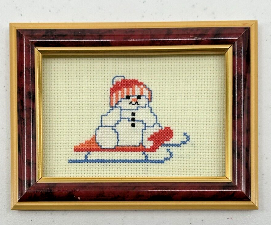 Cross Stitch Whimsical Snowman Riding On His Sled Winter Holiday ...