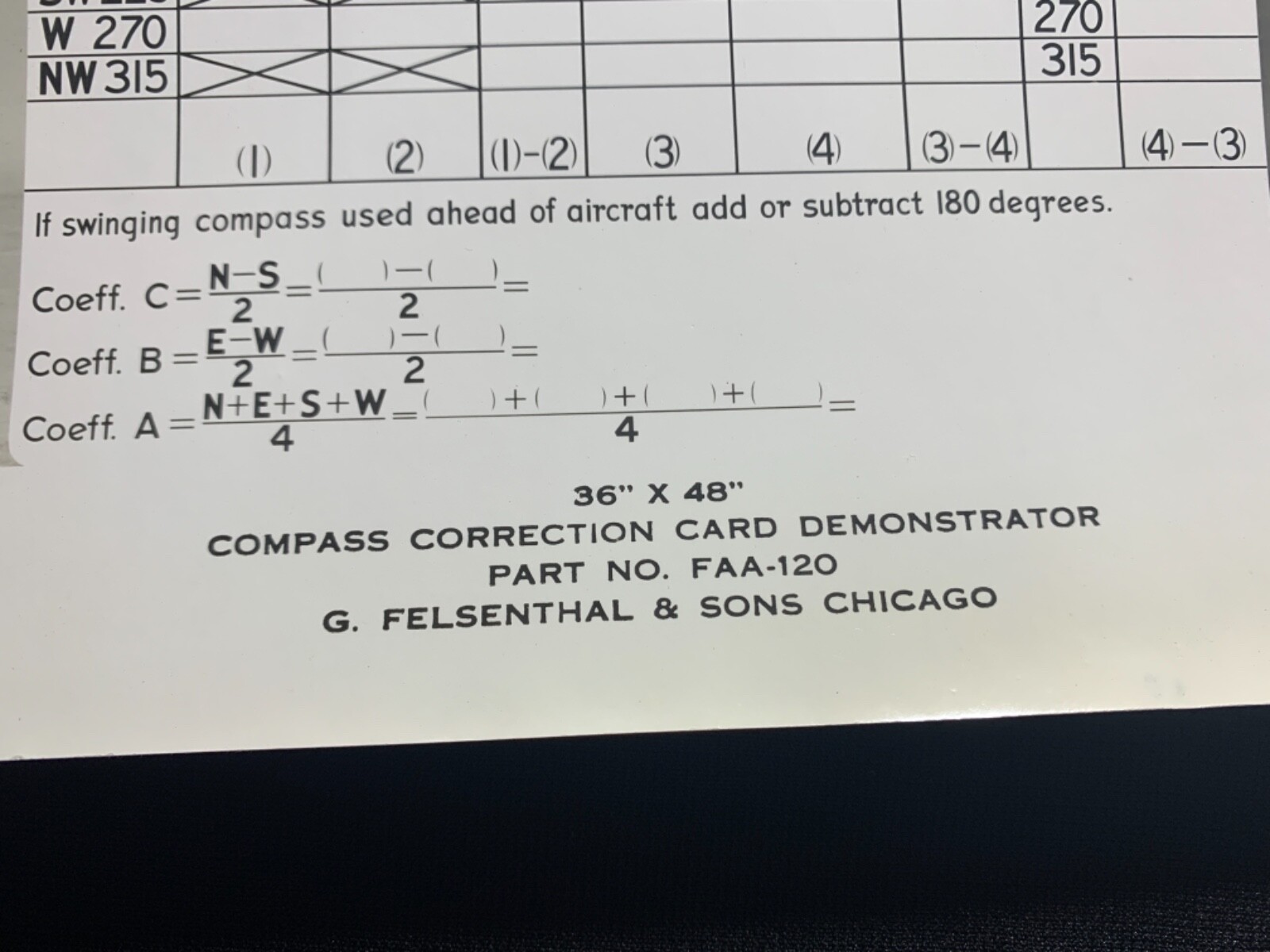 WW2 Compass Correction Card Demonstrator Classroom Model FAA-120 AAFNS ...