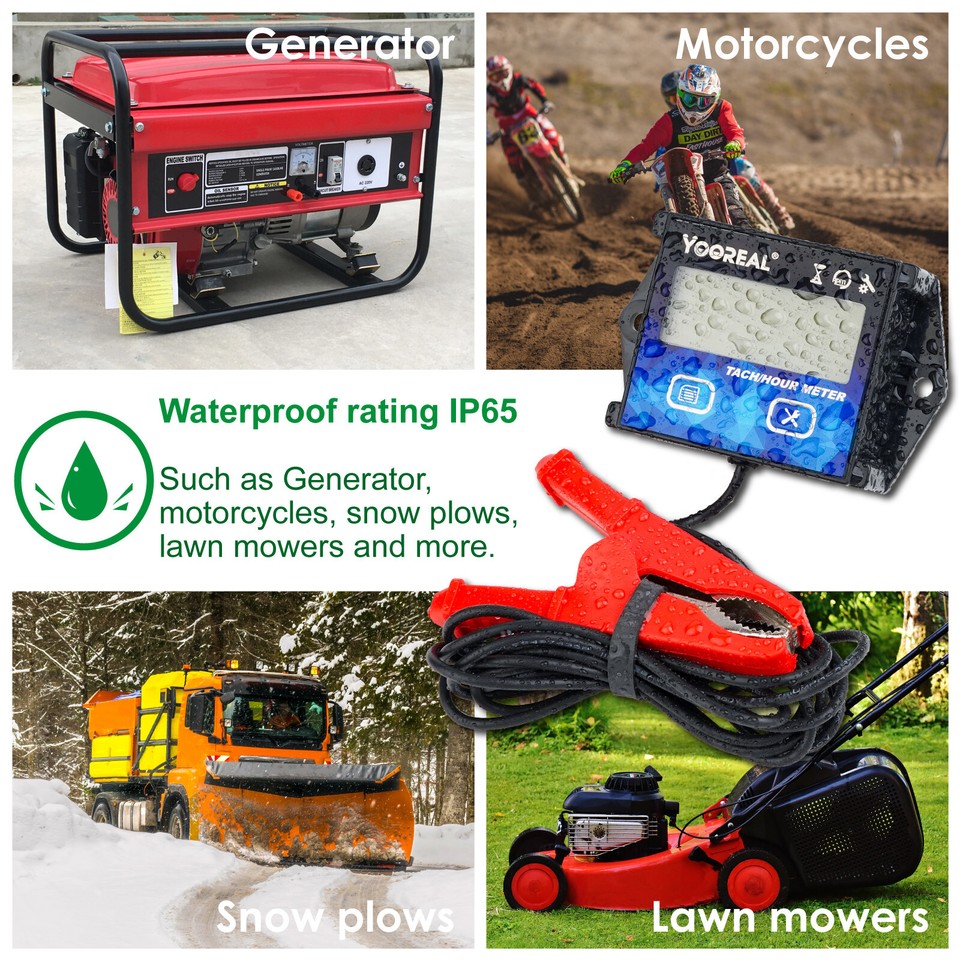 Yooreal Digital Hour Meter Tachometer Engine RPM Gauge for Lawn mowers ...