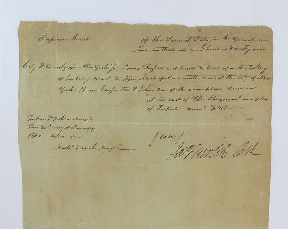 Original Manuscript Signed by Richard Varick Mayor of New York Dated ...