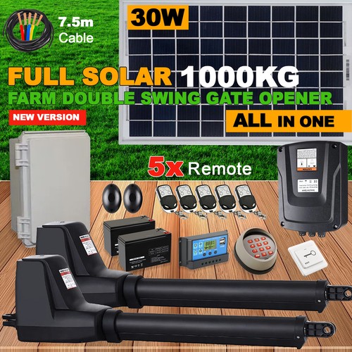Farm Full Solar Swing Gate Opener 1000kg Powerful Double Gate 5x Remote ...