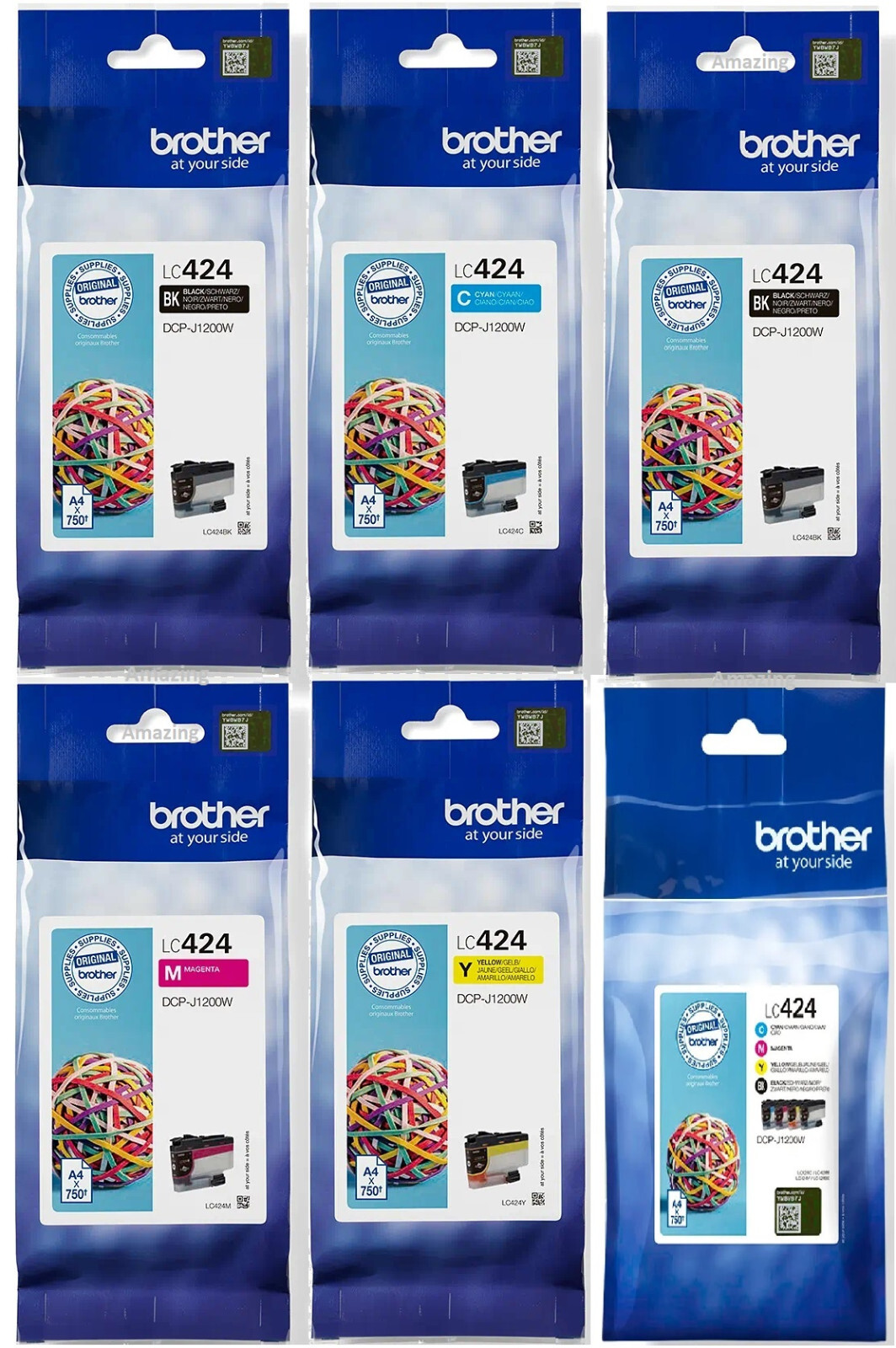 Genuine Brother LC424, Ink Cartridge LC424BK LC424C LC424M LC424Y DCP ...