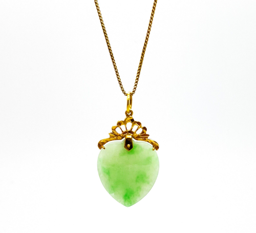 Vintage Jade Crown Heart Pendant with 14K Yellow Gold Pendant | eBay