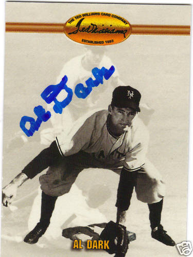 1993 Ted Williams #52 AL Alvin DARK autograph / Signed card New York ...