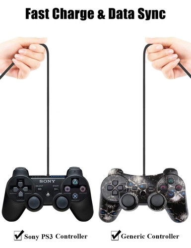 2 Pack 10ft PS3 Controller Charger Cable - Fast Mini USB Data Charging ...