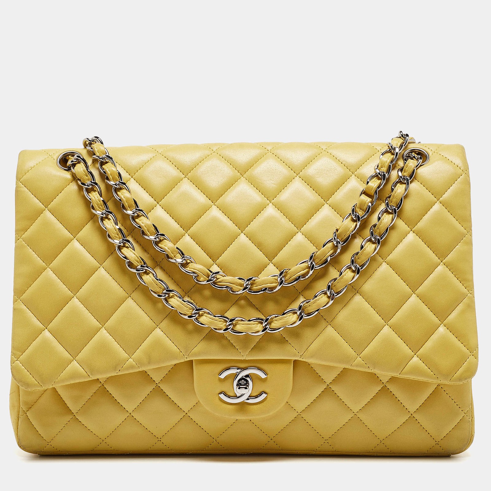 Chanel Classic Double Flap XL Yellow Leather Shoulder… - Gem