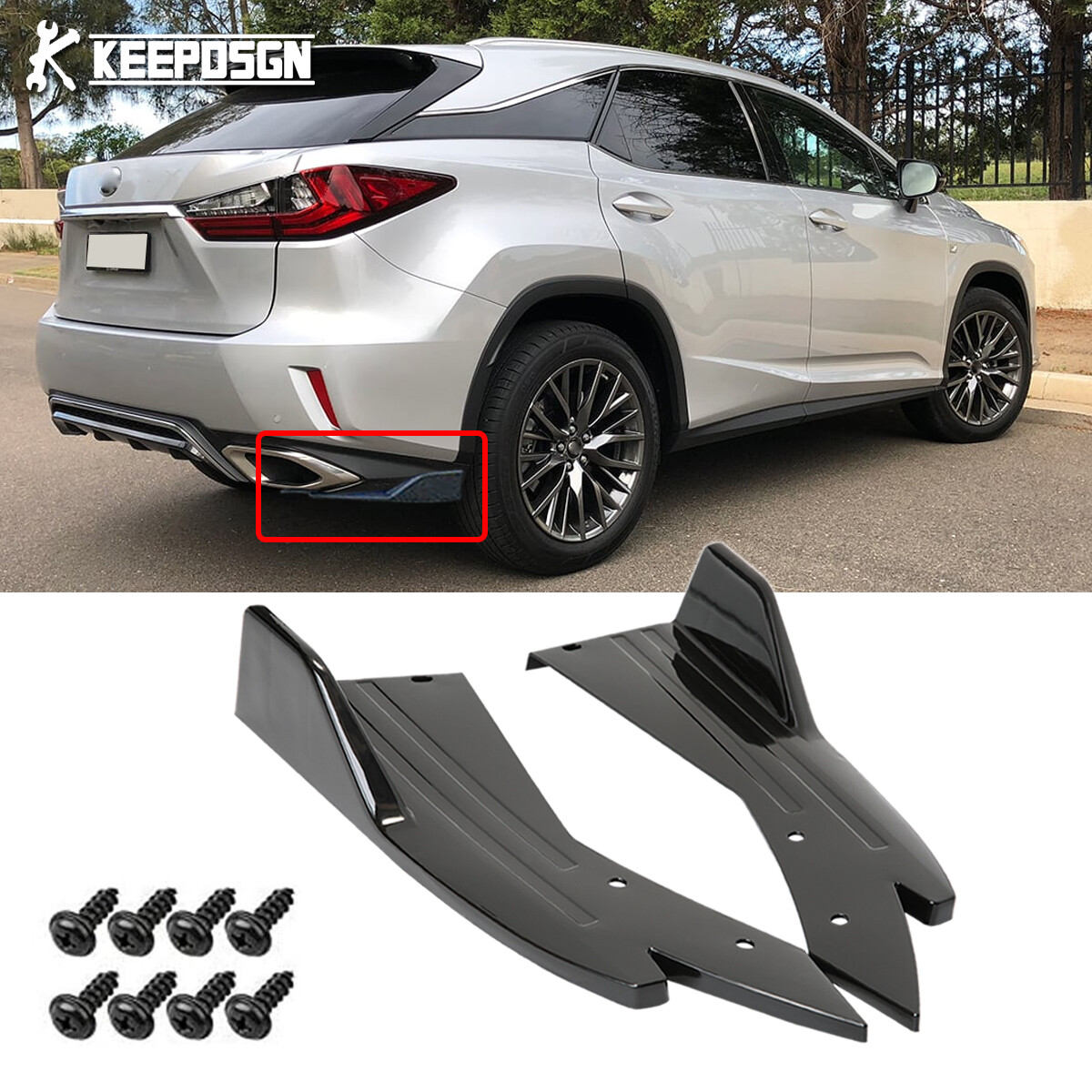 2x For Lexus RX350 RX350H RX450 Gloss Rear Bumper Diffuser Spoiler Lip ...