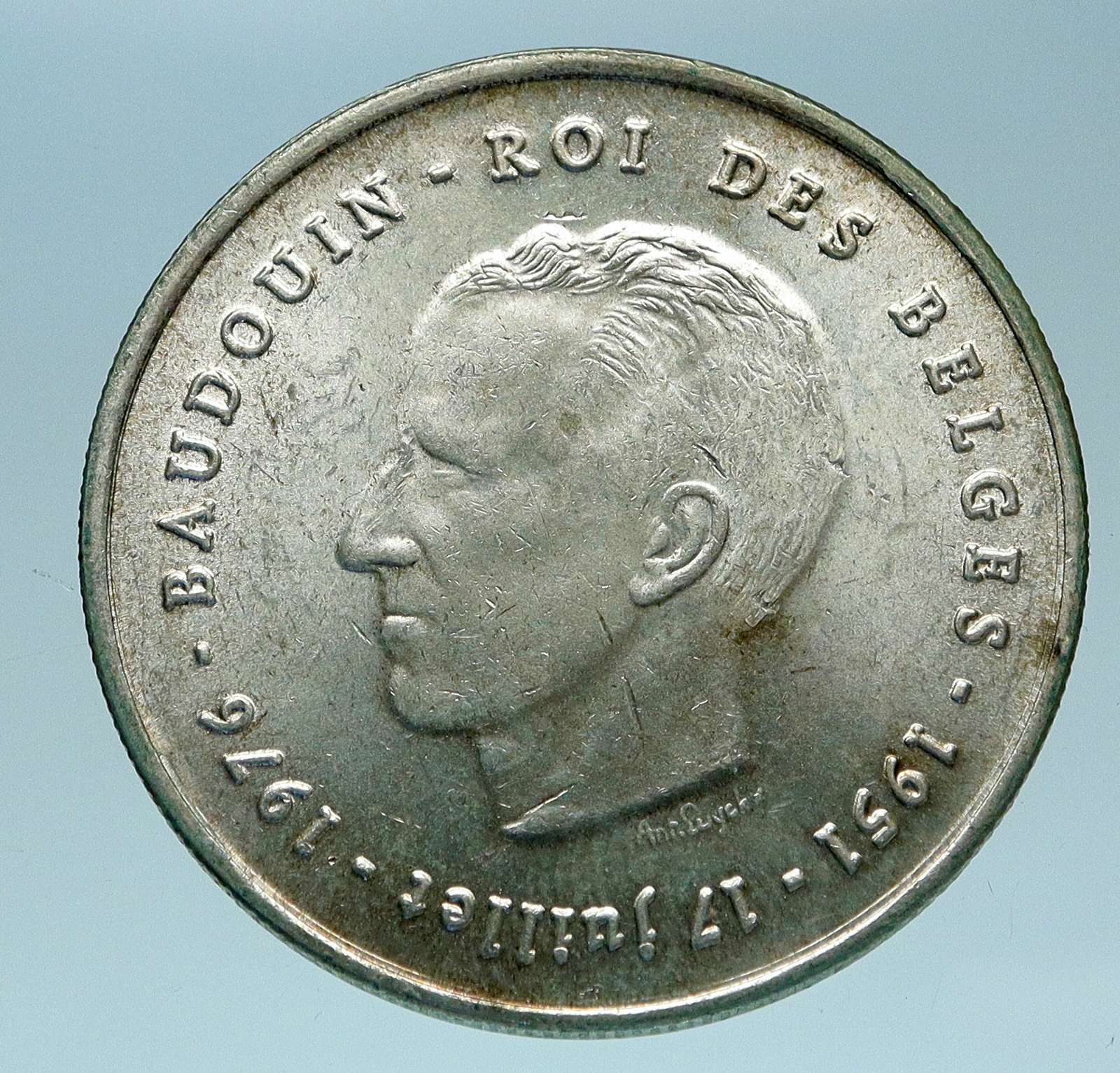 1976 BELGIUM King Baudouin Genuine Antique 25th Yr Silver 250 Francs ...