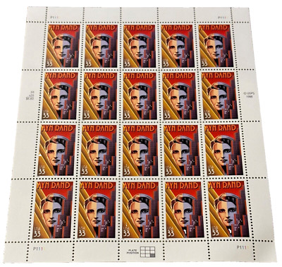 1998 AYN RAND 20 Stamp 33c Stamp Souvenir Sheet USPS | eBay