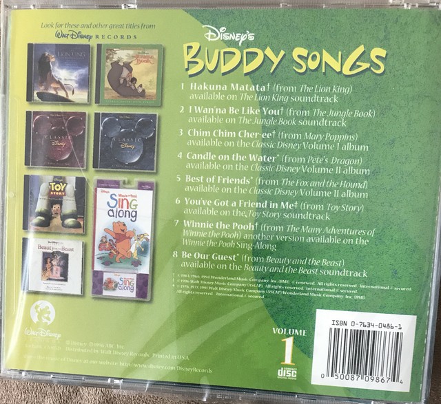 Disney's Buddy Songs Vol. 1 by Various Artists CD Ship #0918iv for sale ...