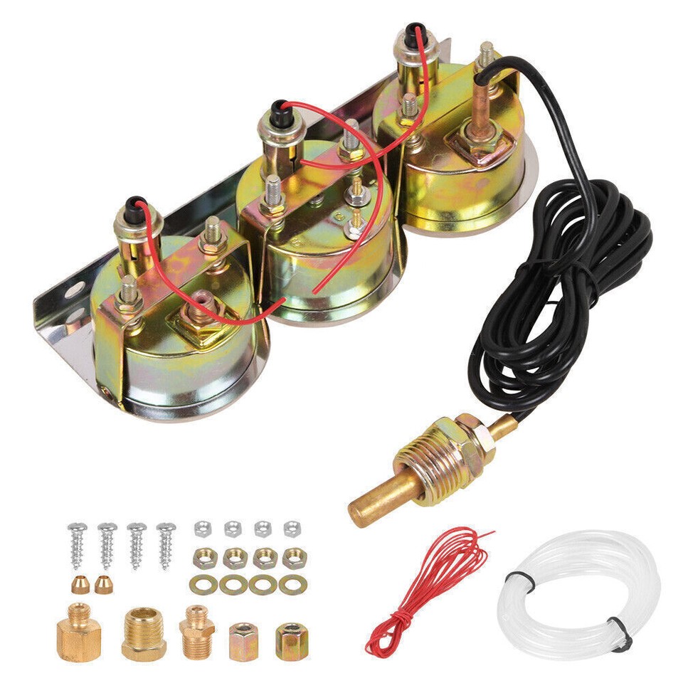 2Pack 2" 52mm Chrome Volt Water Oil Pressure Triple 3 Gauge Set Gauges ...