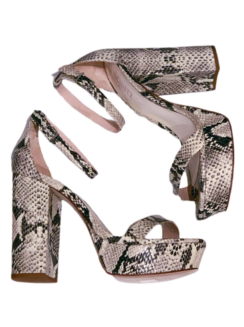 Schutz neutral crocodile platform block heel sandals,… - Gem