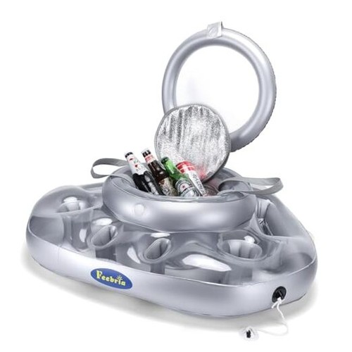 Silver Inflatable Floating Cooler - Pool Cooler with Rope for Pool ...